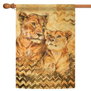 Hand Painted Lioness And Cub Outdoor House Flag 40" x 28" - Bed Bath ...