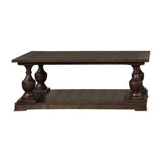 50 Inch Rectangular Coffee Table, Open Shelf, Baluster Pedestal Legs ...
