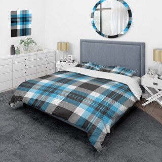 Designart 'Silver and Blue Checked Tartan' Patterned Duvet Cover Set ...