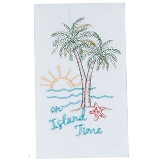 On Island Time Palm Trees at Sunset Embroidered Flour Sack Kitchen Dish ...