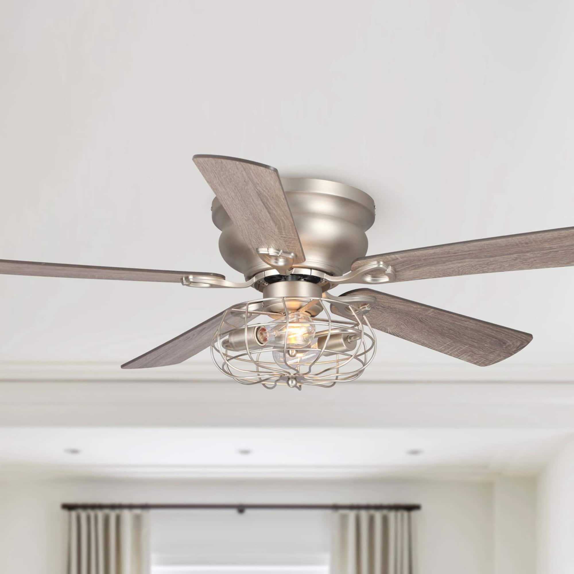 48" Industrial Wood 5-Blade Low Profile Ceiling Fan with Remote - On ...