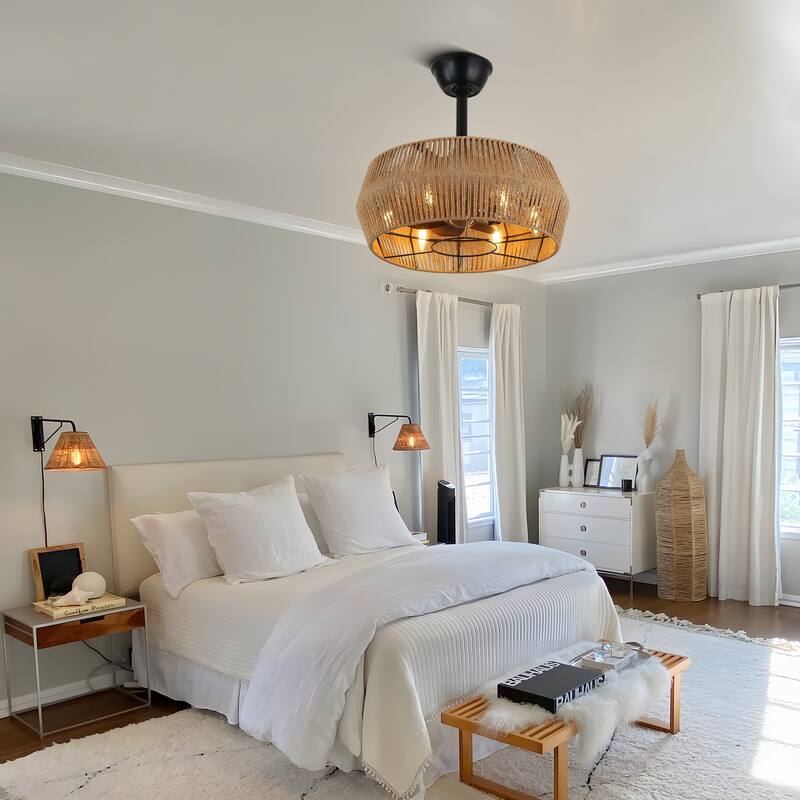 Bella Depot 18 Inches Rope-Woven Ceiling Fan with Light and Remote ...