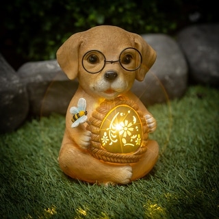 7 in. Resin Solar Animal Garden Statue With Glasses, Dog - Bed Bath ...