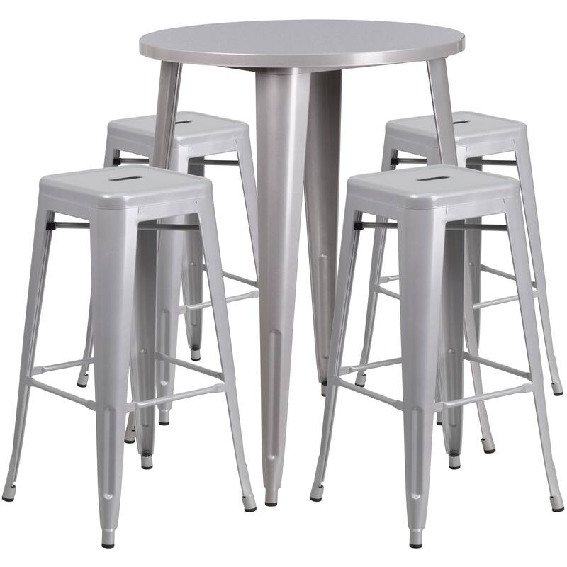 30-inch Indoor/ Outdoor 5-piece Round Metal Table and Stools Set ...
