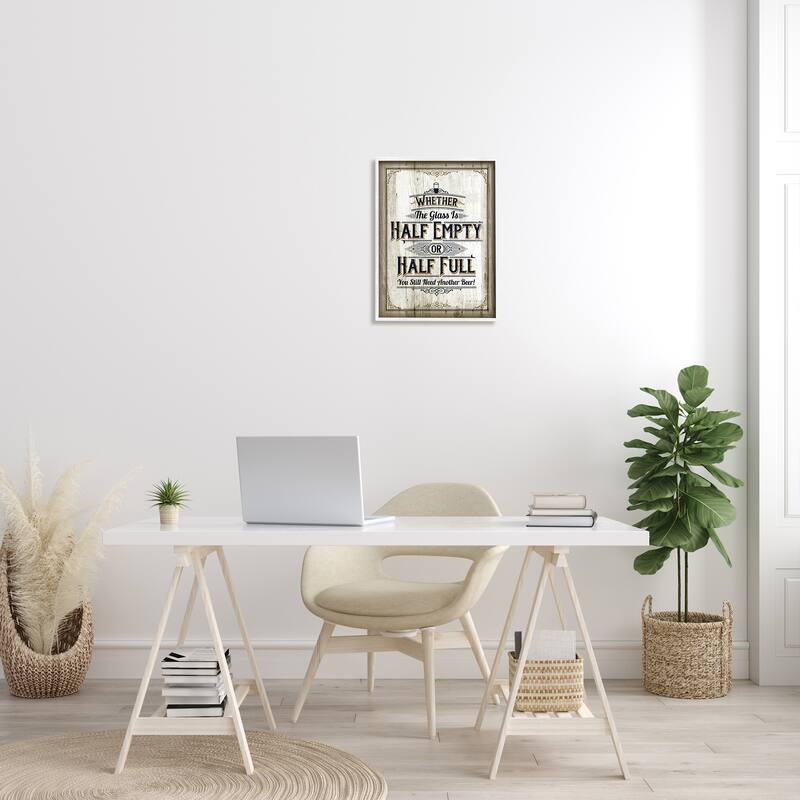 Stupell Half Empty Beer Sign Bar Room Word Design Framed Wall Art ...