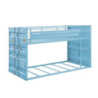 Contemporary Cargo Container Design Twin over Twin Metal Bunk Bed, Aqua ...