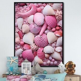 Designart "Pink Seashell On The Beach" Coastal Beach Sand Framed Wall ...