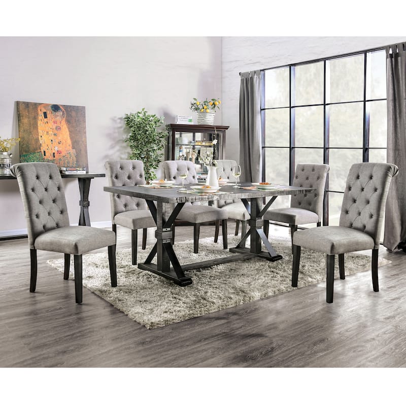 Yere Rustic Solid Wood Button Tufted 7-Piece Dining Set by Furniture of ...