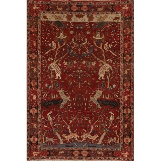 Animals Design Red Gholtogh Vintage Persian Rug Handmade Wool Carpet ...