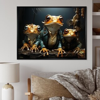 Designart "Frog Mafia Monarchy " Frogs & Toads Framed Canvas Prints ...