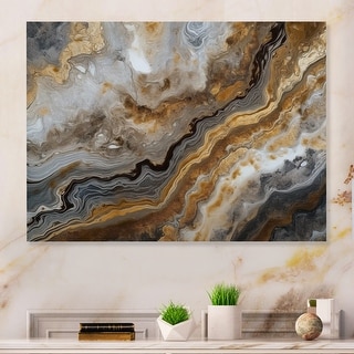 Designart "Gold And Grey A Marble Effect I" Abstract Marble Metal Wall ...