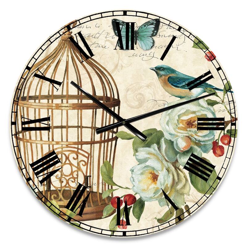 Designart 'Blue Cottage Bird, Birdcage and Apple Blossoms I' Floral and ...