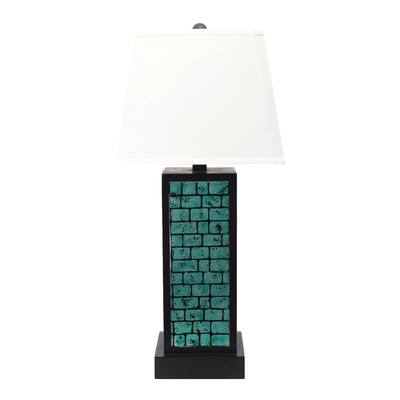 Rectangular Metal Frame Table Lamp with Brick Pattern, White and Blue ...