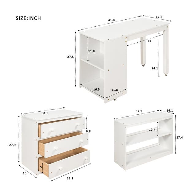 Beth Low Study Twin Loft Bed with Cabinet and Rolling Portable Desk ...