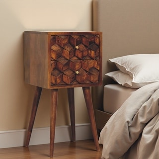 12.2"L Mini Solid Wood Cube Nightstand, 2-Drawer Bedside Table ...