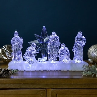 LED Lighted Nativity Scene Acrylic Christmas Decoration - 12.25" - Bed ...