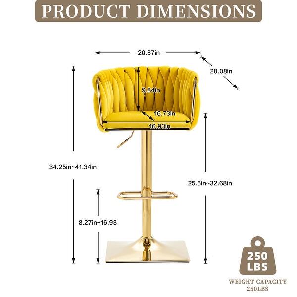 Velvet 360 Swivel Adjustable Height Lifting Vintage Bar Stools(set of 2 ...