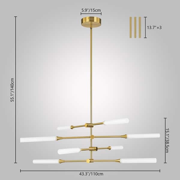 6/8-Light Modern Linear Tiered Sputnik Cluster Branch Cylinder ...