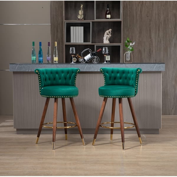 Set of 2 Farmhouse Counter Height Bar Stools with Solid Wood Legs - Bed ...
