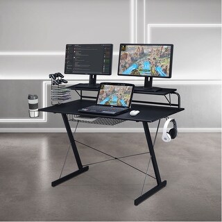 Carbon Computer Gaming Desk with Shelving for Office Room, Black - Bed ...