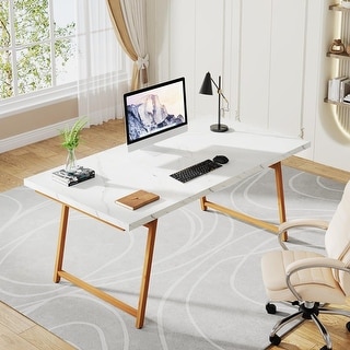 Large Home Office Desks, Big Sturdy Computer Desk with Solid Wood Legs ...