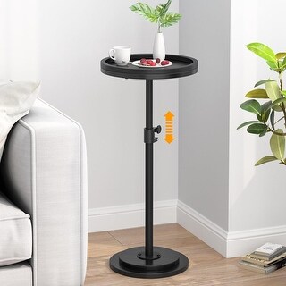Adjustable Round Side Table for Small Spaces - Black, Fits Living Room ...