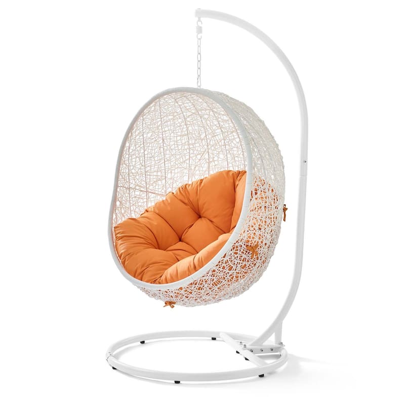 Balmoral Outdoor White Rattan with Orange Cushioned Stand-Alone Hanging ...