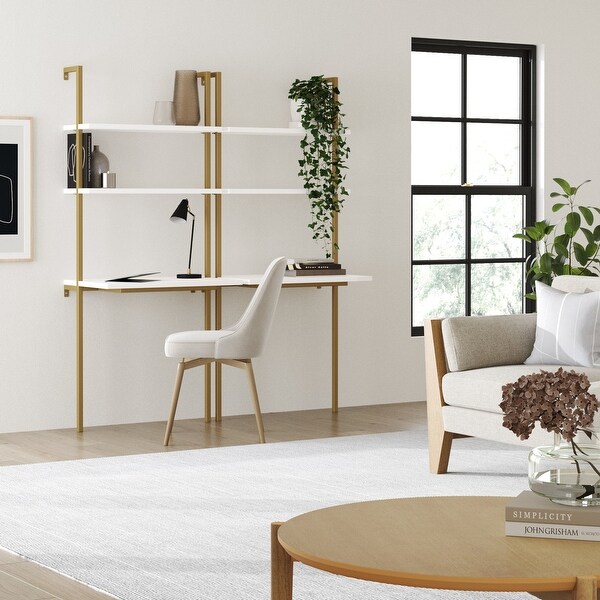 Nathan James Theo 2 Shelf Industrial Wall Mount Ladder Desk Small Computer or Writing Desk On Sale Bed Bath Beyond 35450592