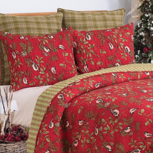 Christmas Chickadee Red Quilt Set - Bed Bath & Beyond - 32809342
