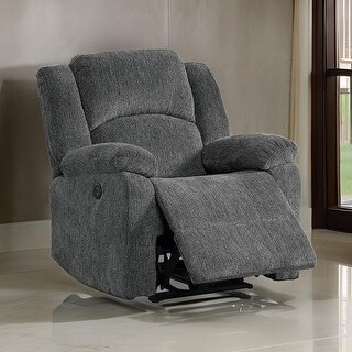 Cerys 40 Inch Power Recliner, USB, Plush Cushioned Gray Chenille Fabric ...
