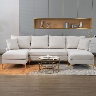 U Shaped Beige Sectional Sofa Convertible Sleeper Sofa with Chaise - Bed Bath & Beyond - 39379786