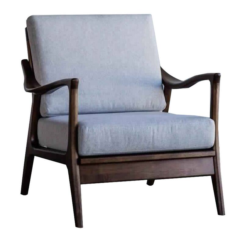 Dual Tone Wood and Fabric Lounge Chair with Curved Arms, Gray and Brown ...