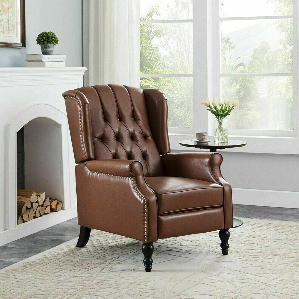 Contemporary Tufted Wingback Recliner Cognac Brown 34.50 x 41 On Sale Bed Bath Beyond 38900485