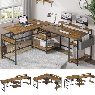 L Shaped Desk with Lift Top, Convertible Home Office Desk, L Shaped ...