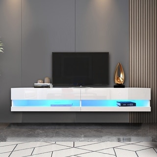 80" TV Stand 180 Wall Mounted Cabinet with 20 Color LEDs, White - 16 ...