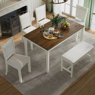 Modern Rectangular 6-Piece Wood Fixed Dining Table Set with Bench ...