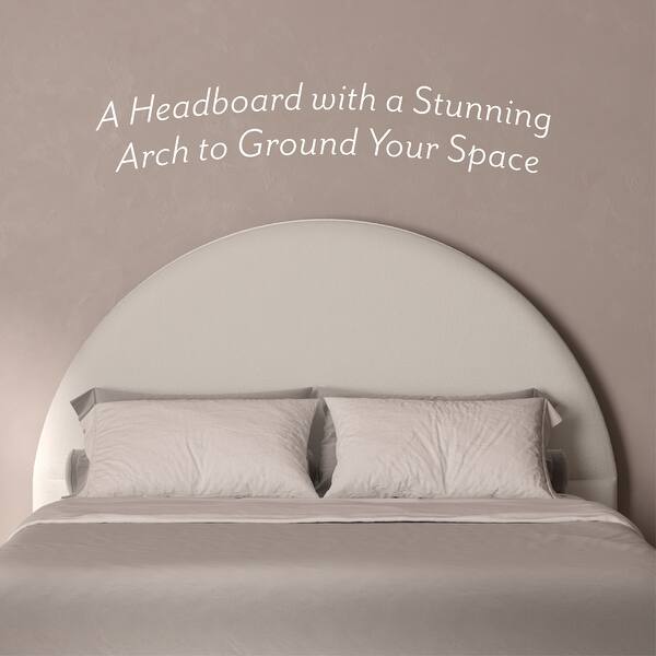 Mila Boucle Arch Shape Platform Queen Size Bed, Round Headboard - On ...