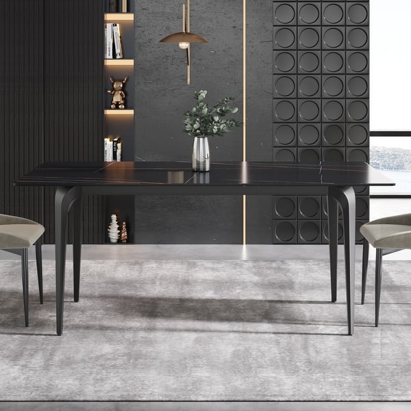 70.87" Modern Sintered Stone Black Rectangular Tabletop Carbon black ...