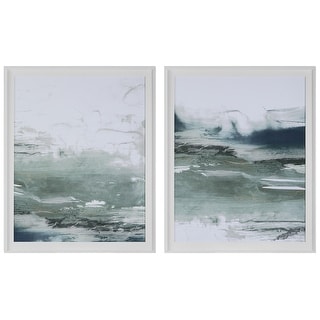 Abstract Rectangular Canvas Wall Art 54" x 44" Green White Set of 2 ...