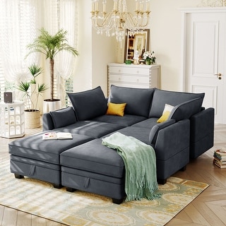 115" U-Shape Sectional Sofa Linen Convertible Sofa Bed, Dark Gray - Bed ...