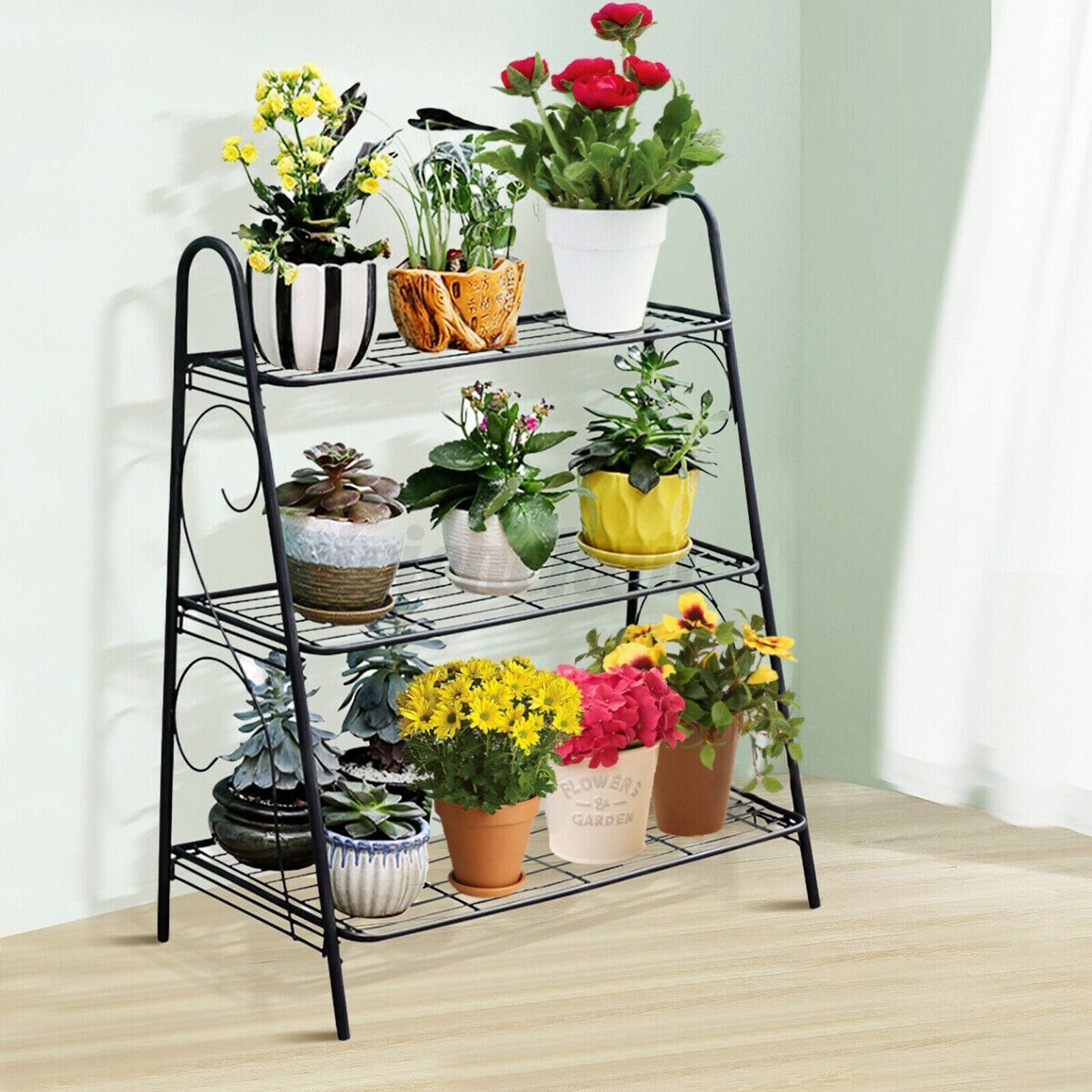 Costway 3 Tier Outdoor Metal Plant Stand Flower Planter Garden Display ...