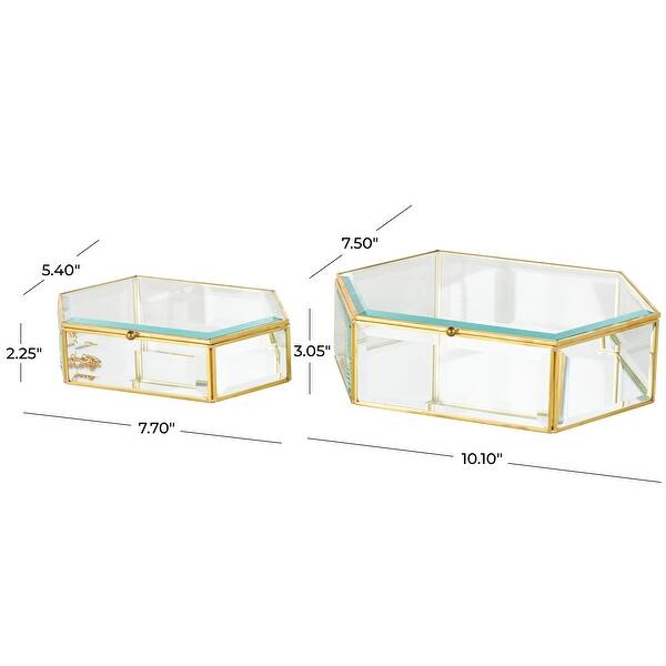 Clear Glass Beveled Hexagon Geometric Decorative Jewelry Box with Gold ...