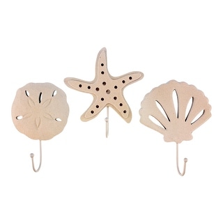 Cream Sealife Starfish Scallop Seashell Wall Hooks Resin 7 Inch Set of ...