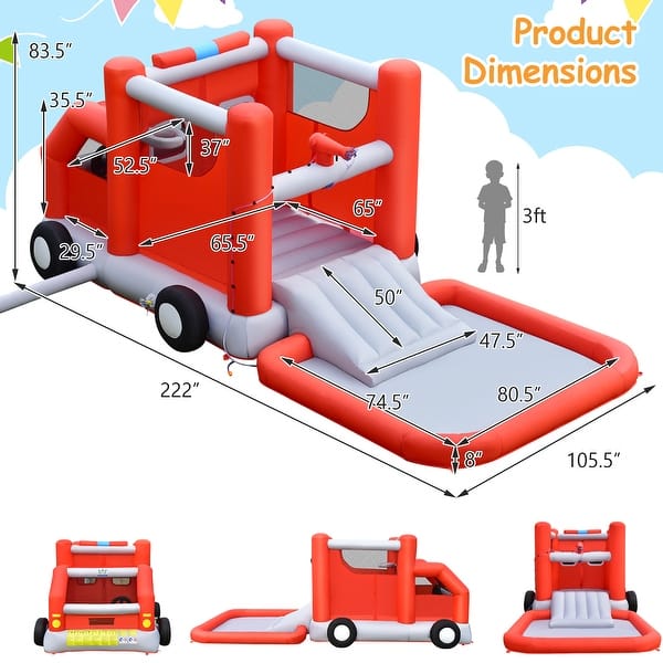Costway Fire Truck Themed Inflatable Castle Water Park Kids Bounce ...