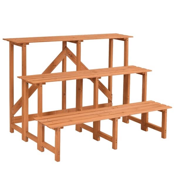 3-Tier Wide Wood Flower Pot Step Ladder Plant Stand - 47.54" x 30.72" x ...