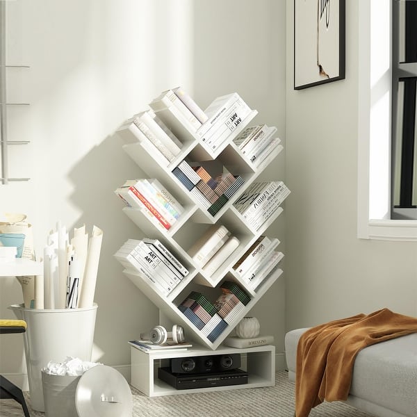 White Tree Bookshelf 5 Shelf Tree Bookcase Small Wood Standing Book ...