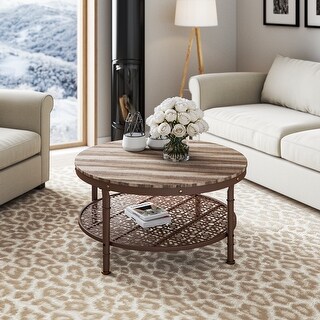 EVE Modern 36 inches Round Coffee Table with Metal CNC Flower Cutting ...