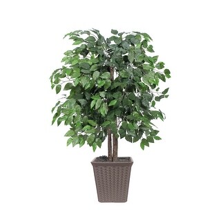 Vickerman 4' Artificial Ficus Bush, Square Brown Plastic Container ...