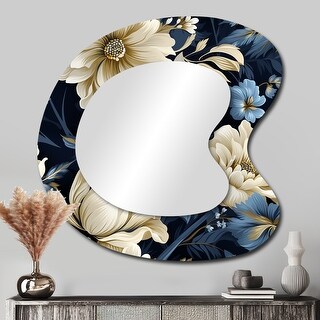 Dark Blue And White Flower Damask Breeze - Damask Wall Mirror In Swirl ...