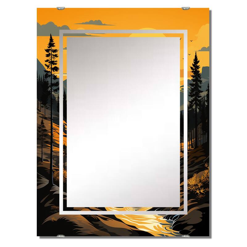 Designart "Yellow And Black Mountains River Serenity II" Fruits Mirror ...
